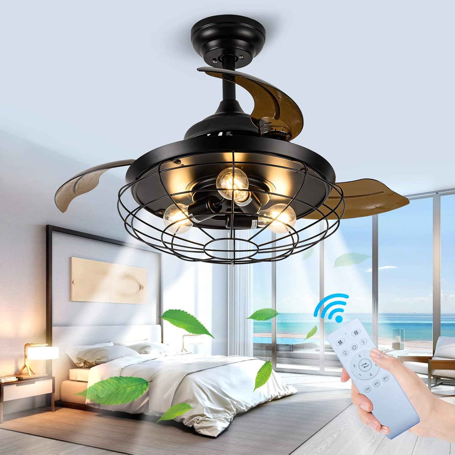 JROAMG Farmhouse Rustic Ceiling Fan with Lights, 36 Inch Industrial ...