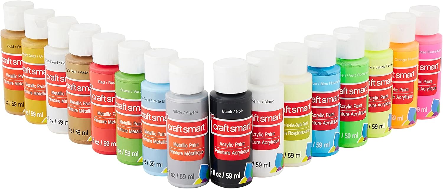 Amazon.com: Craft Smart Metallic & Neon Acrylic Paint Set - Non-Toxic ...
