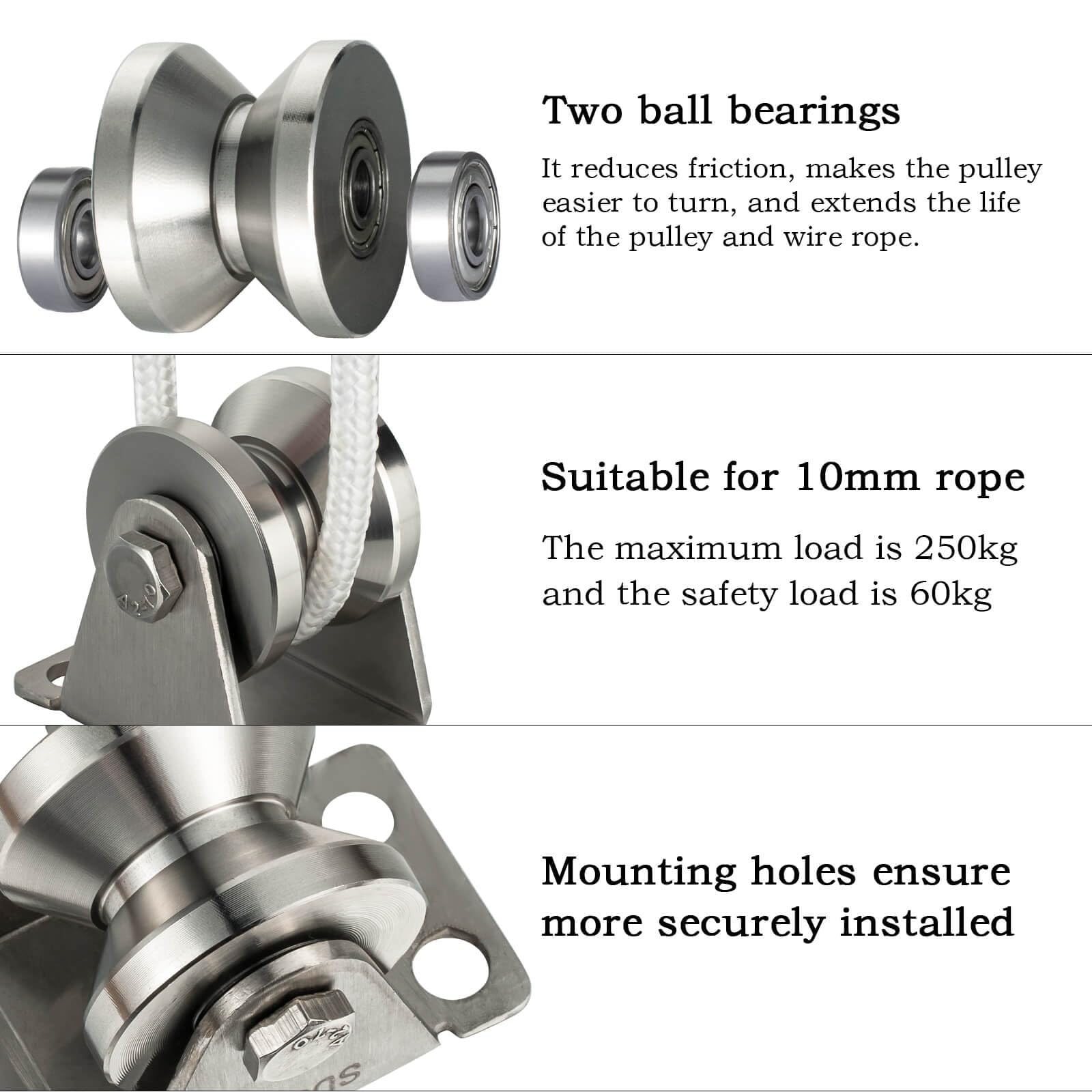 Wall Mount Pulley System 32mm Cable Pulley Wheels 2-Pack - Stainless ...