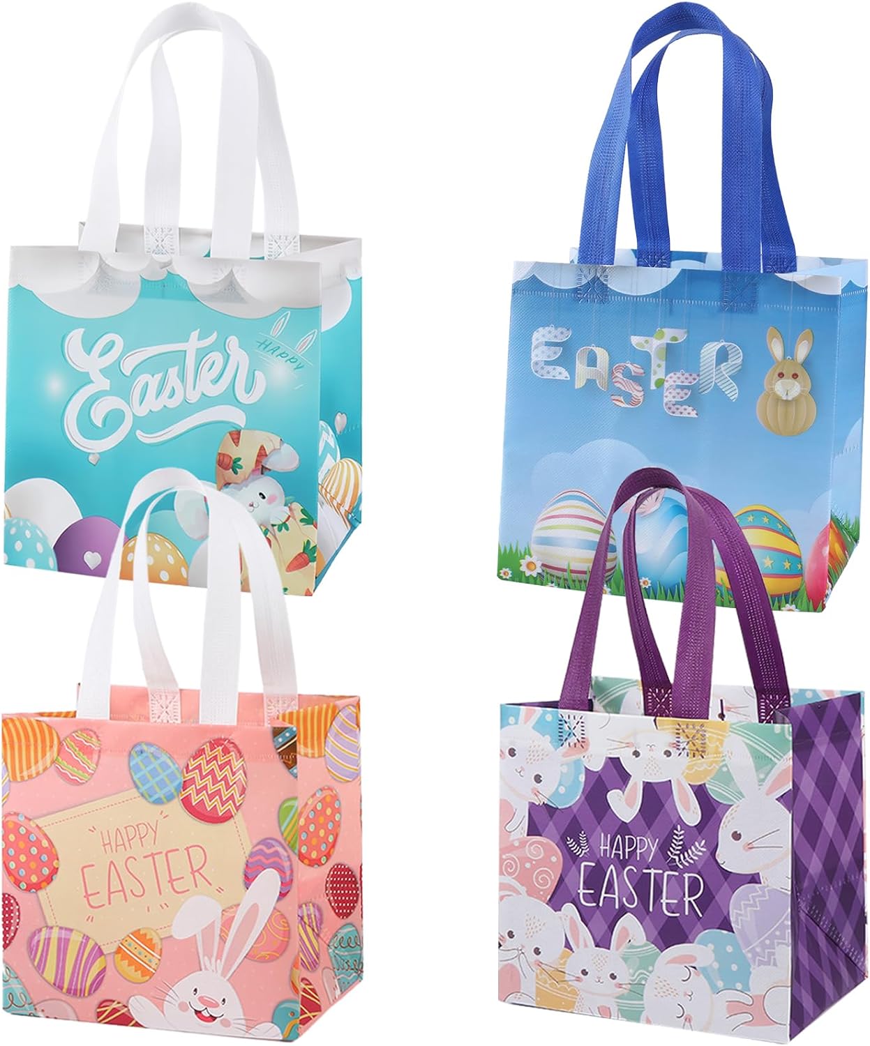 AUXHCYL 4 Pack Easter Gift Bags for Kids, Non-Woven Easter Egg Hunt ...