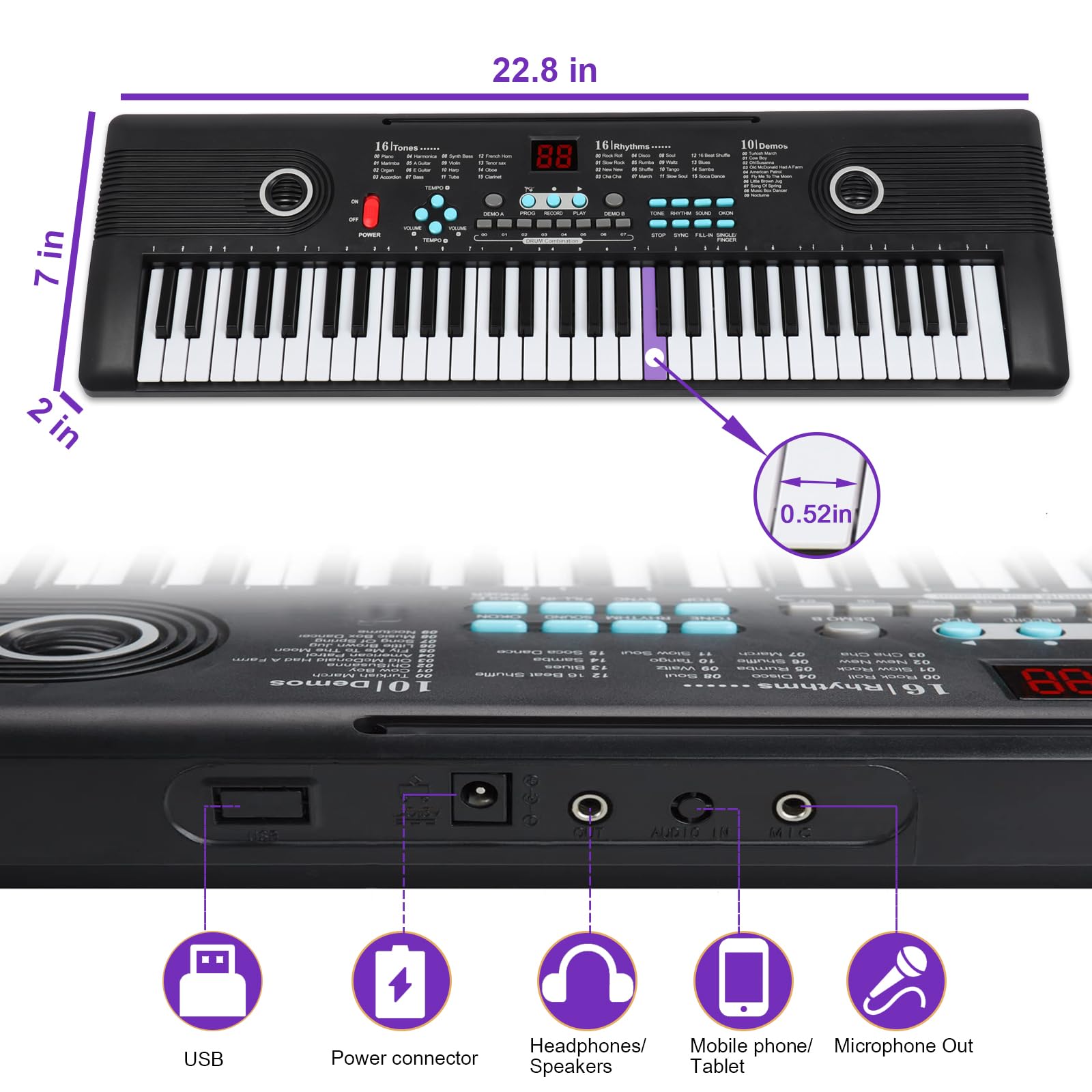 Snapklik.com : Sbredit Kids Piano Keyboard, 61 Keys Beginner Electronic ...