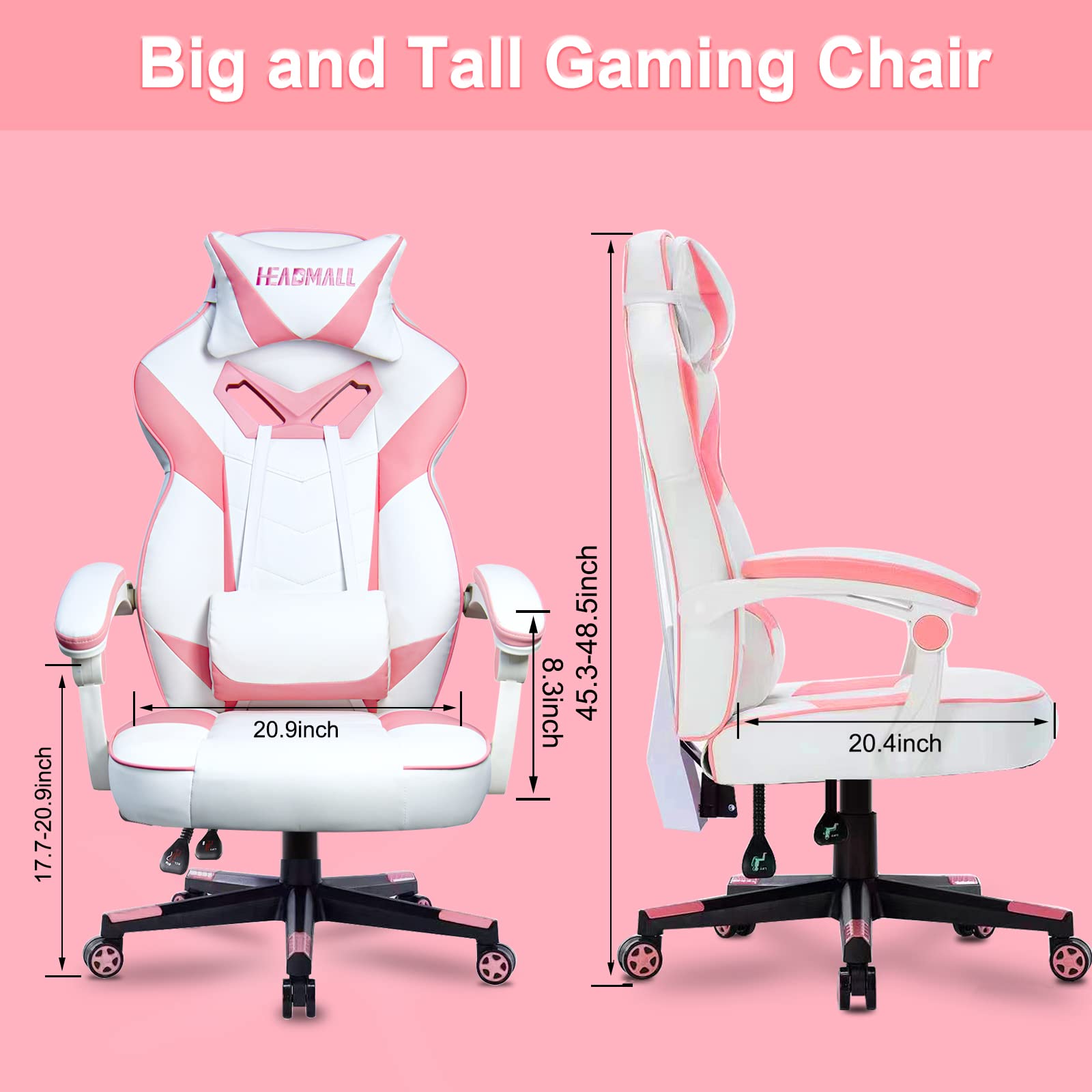 HEADMALL Pink Gaming Chair, Ergonomic Video Game Chairs for Adults ...