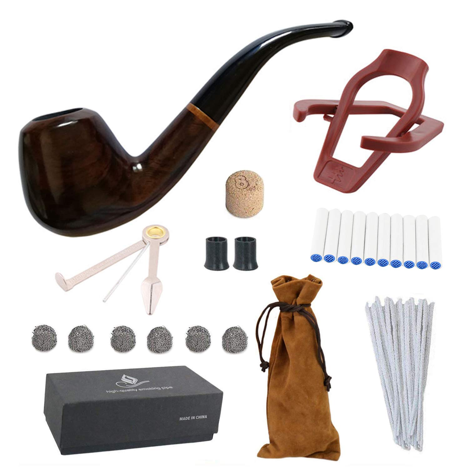Tobacco Smoking Pipe, KamaLM Wooden Pipe with Pipe Scraper, Stand ...