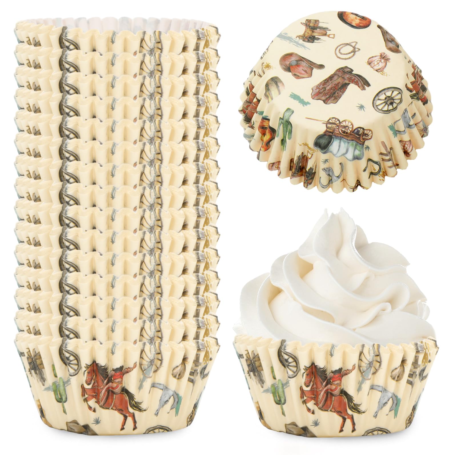 Amazon.com: Whaline 300Pcs Cowboy Cupcake Liner Western Paper Baking ...