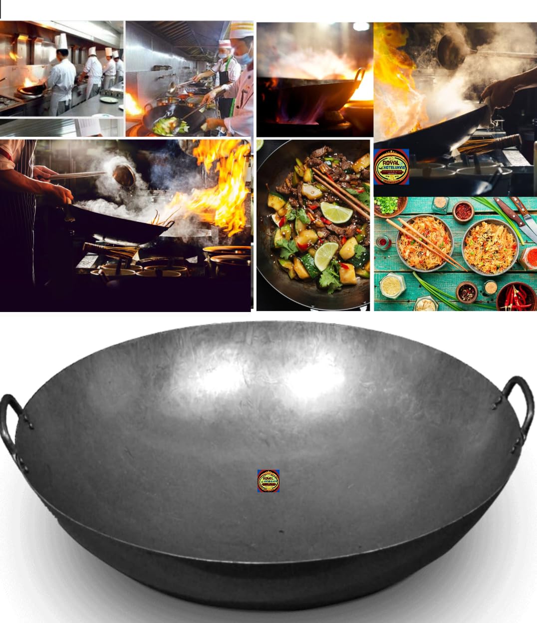 Chinese Kadai for Noodles | Iron Chinese Wok with Double Handle | 17.5 ...
