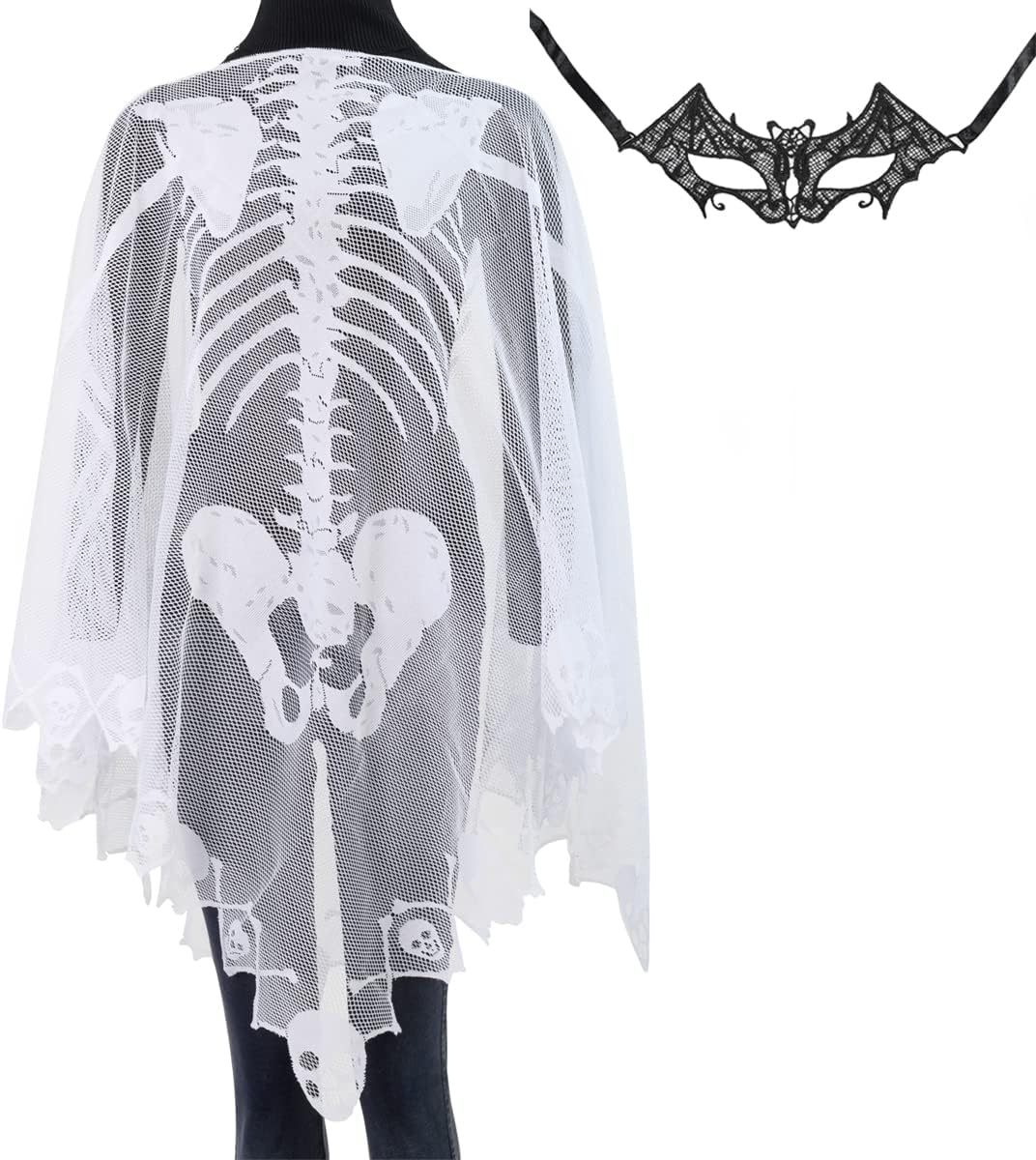 Amazon.com: Women Halloween Skeleton Costume Cape Lace Skeleton Poncho ...