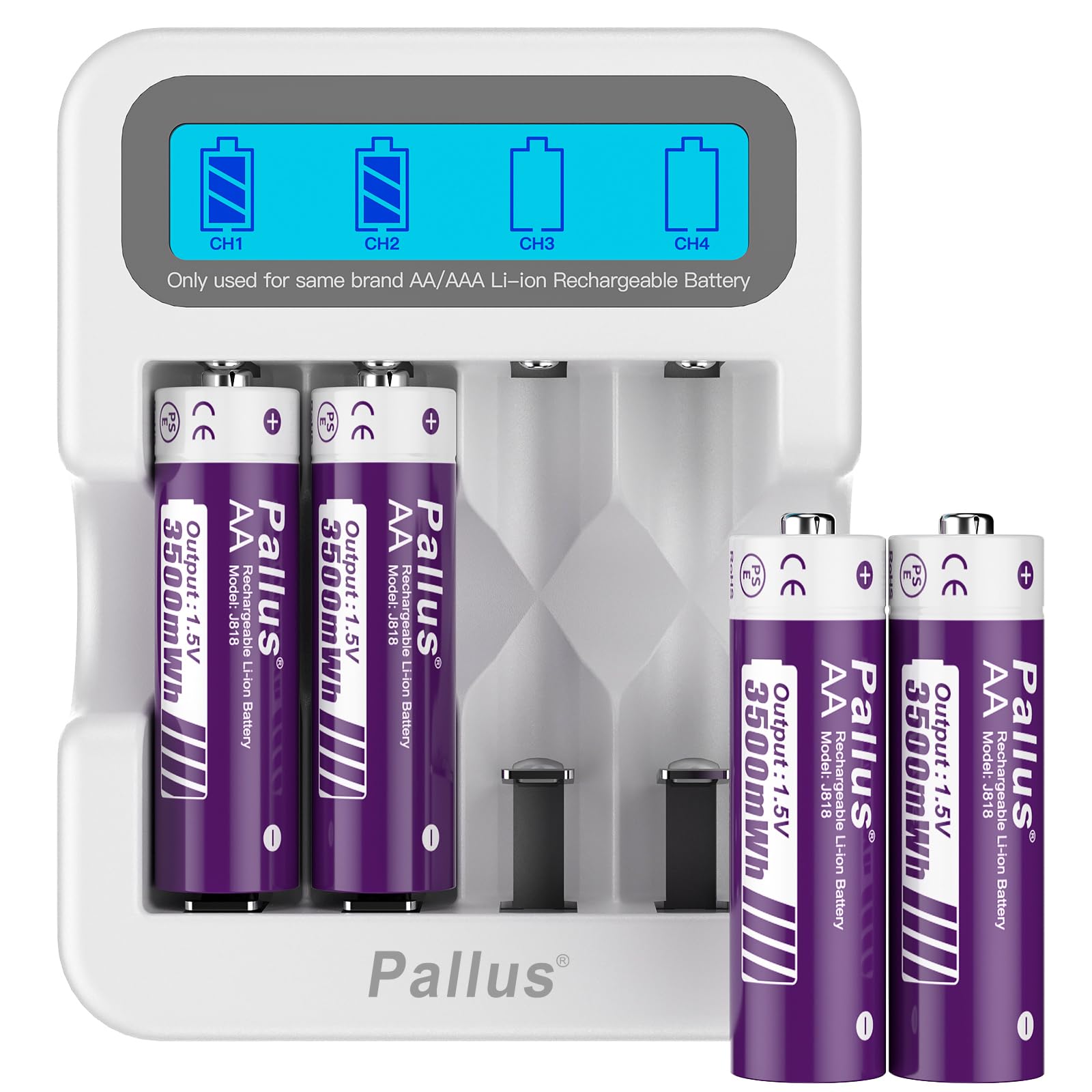 Amazon.com: Pallus Lithium AA Rechargeable Batteries - 4 Pack 1.5v ...