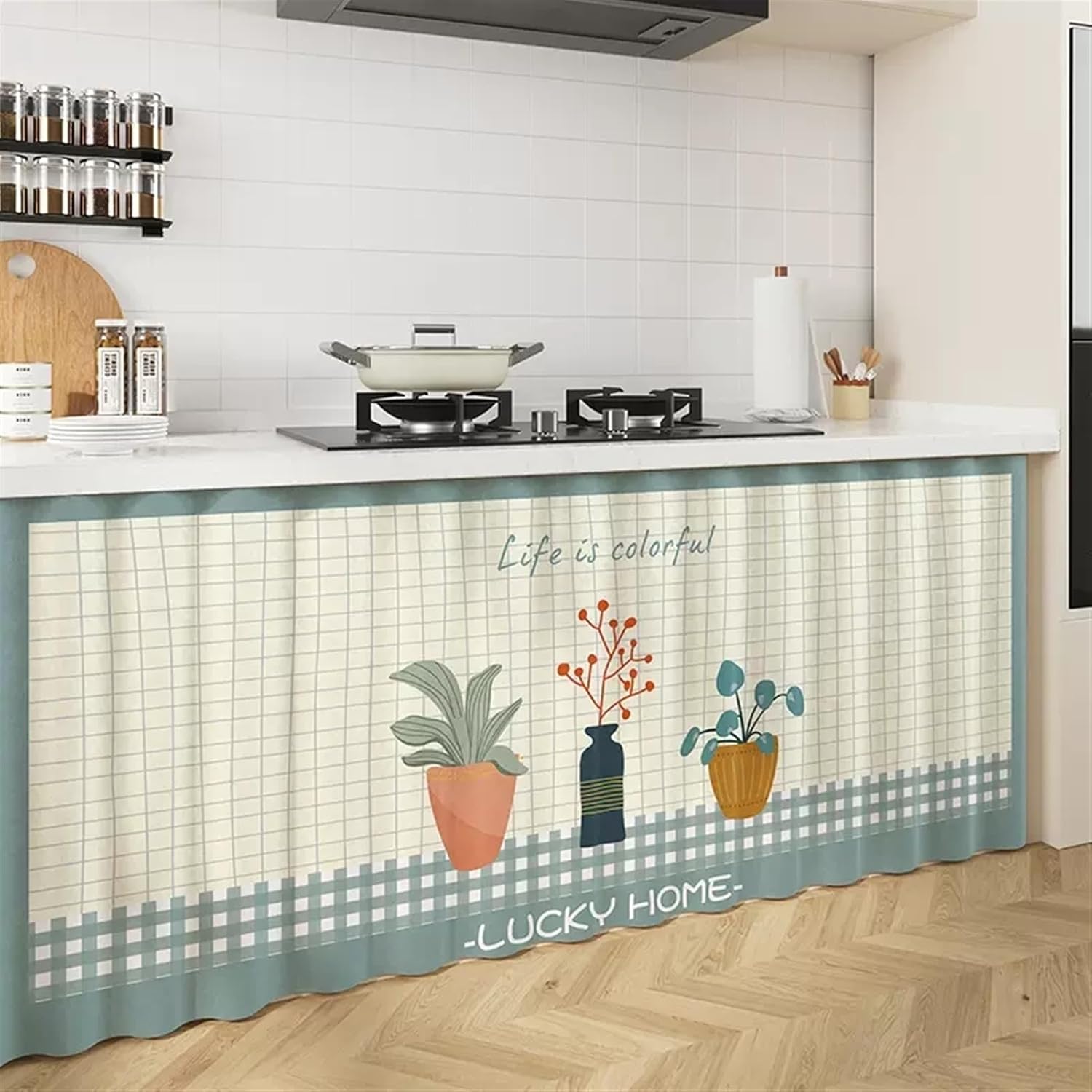 Liveinu Kitchen Cabinet Curtains Bathroom Dustproof Curtain for Shelves Under Sink Curtain Hook ...