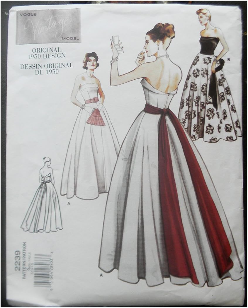 Amazon.com: Vogue Pattern 2239 Strapless Evening Dress with Sash, Size ...