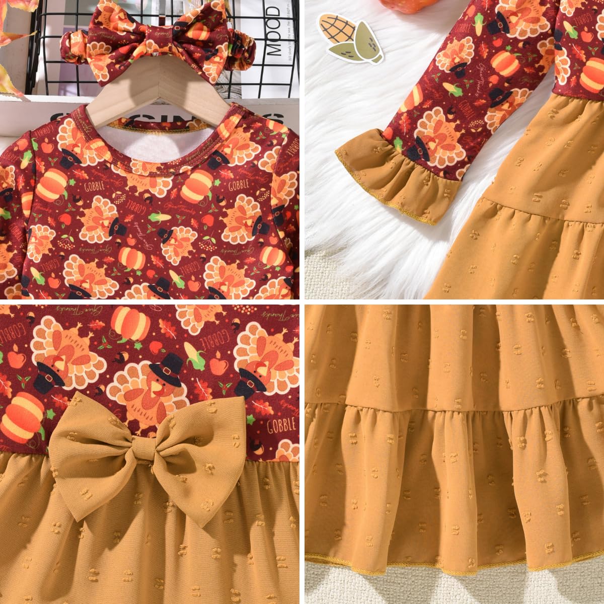 Snapklik.com : 4-5T Toddler Girl Thanksgiving Dress Turkey Pumpkin ...