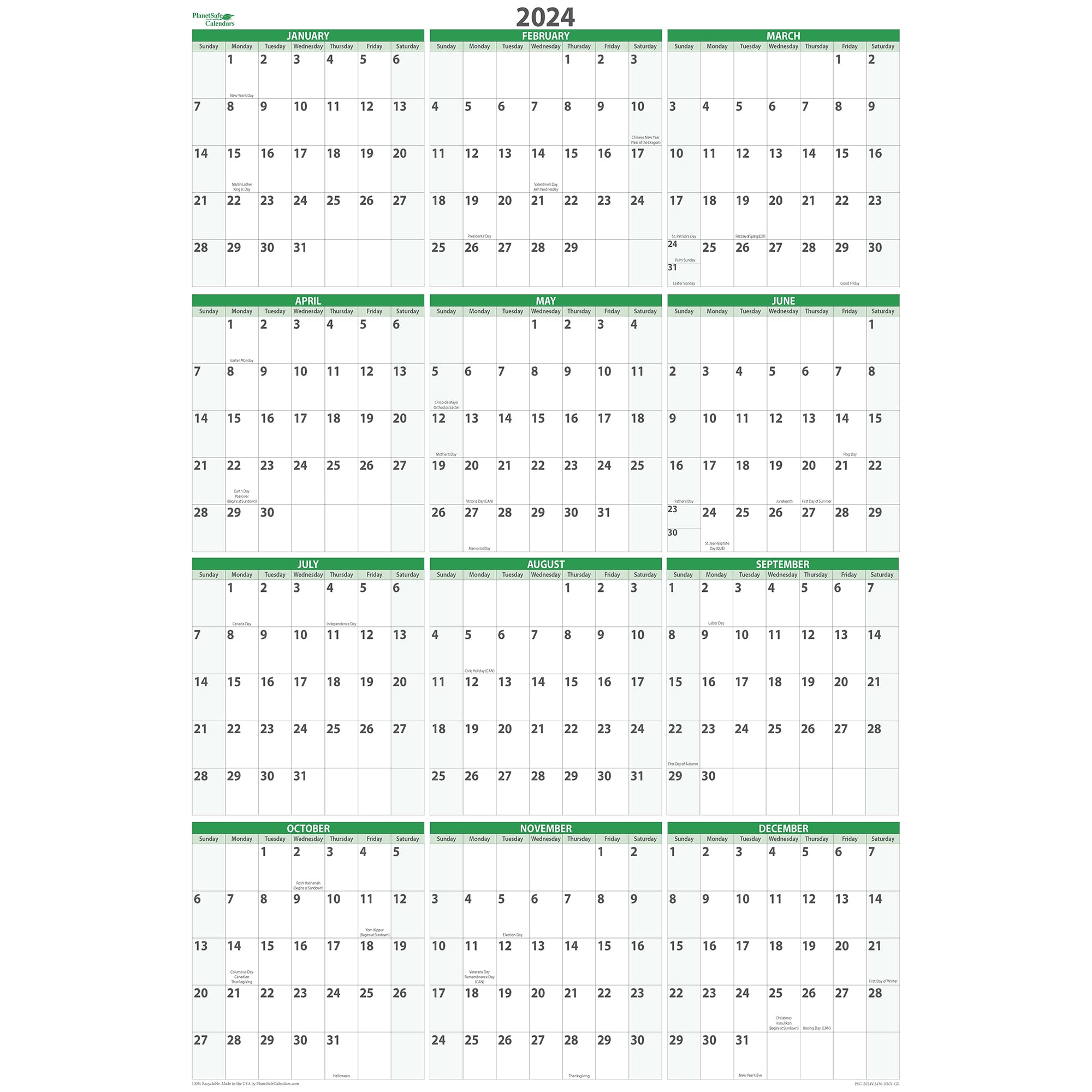 Amazon.com: Earth Green 2024 Vertical 56h x 36w Dry-Erasable Wall ...