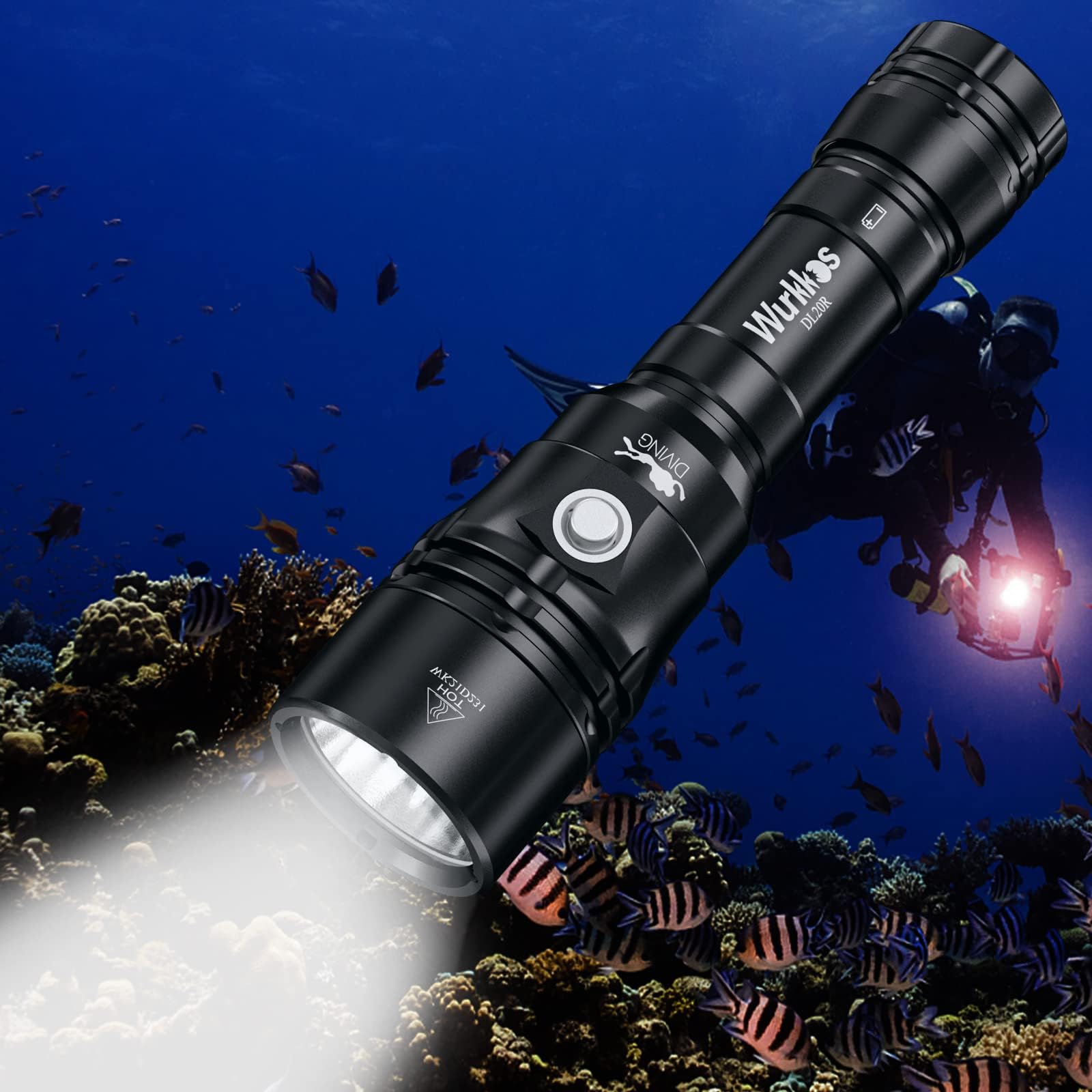Wurkkos DL20R Diving Flashlight Rechargeable 3200Lumen Scuba Dive Light ...