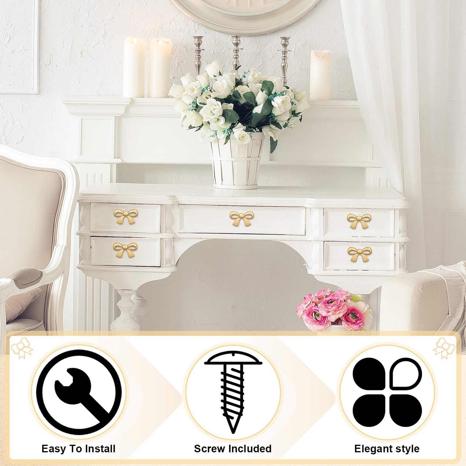 Snapklik.com : MorningRo 8 Pcs Bow Drawer Knobs Matel Bow Dresser Knobs ...