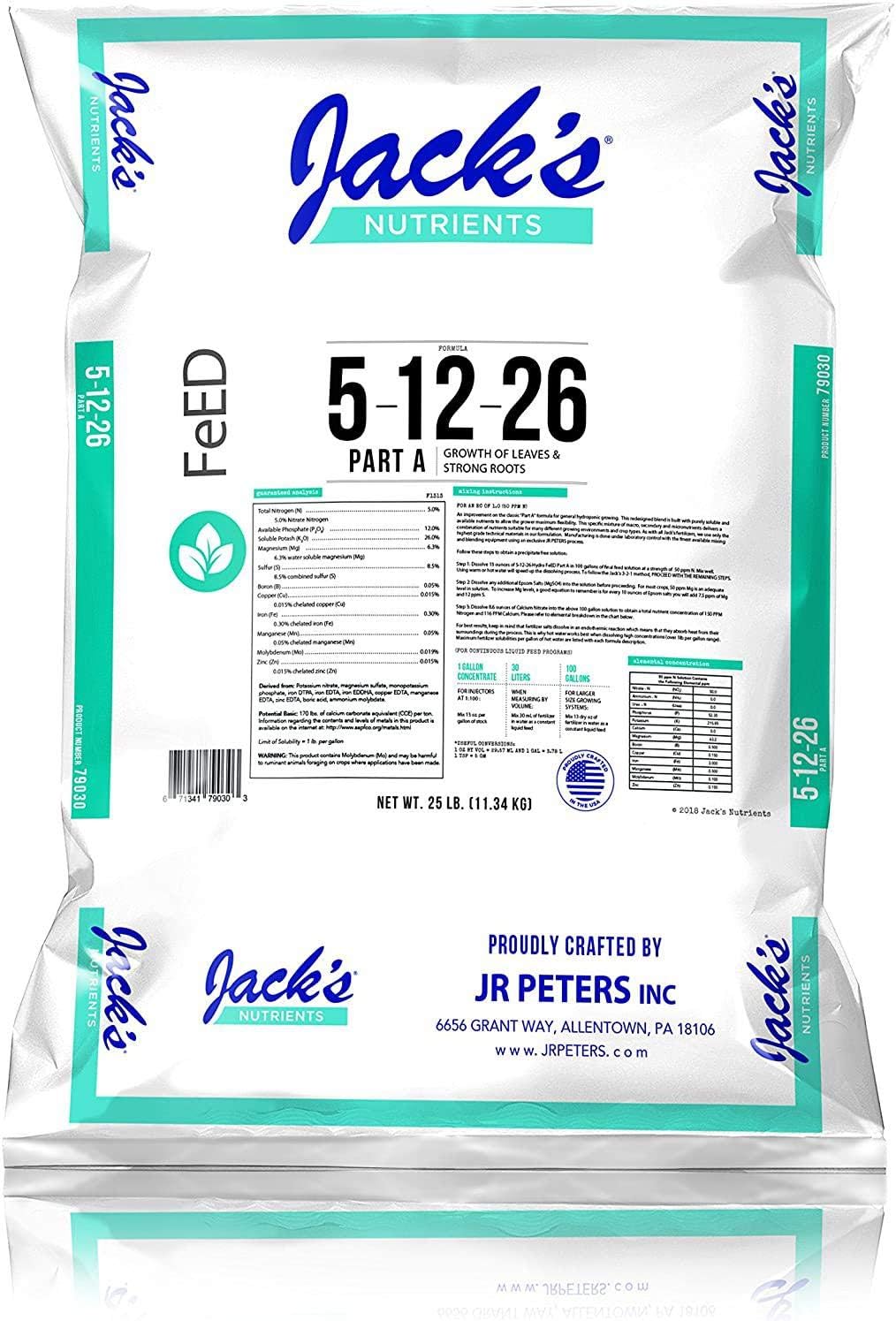 Amazon.com : Jack's Classic Nutrients Hydroponic 5-12-26 Professional Fertilizer Part A, 25 lbs ...