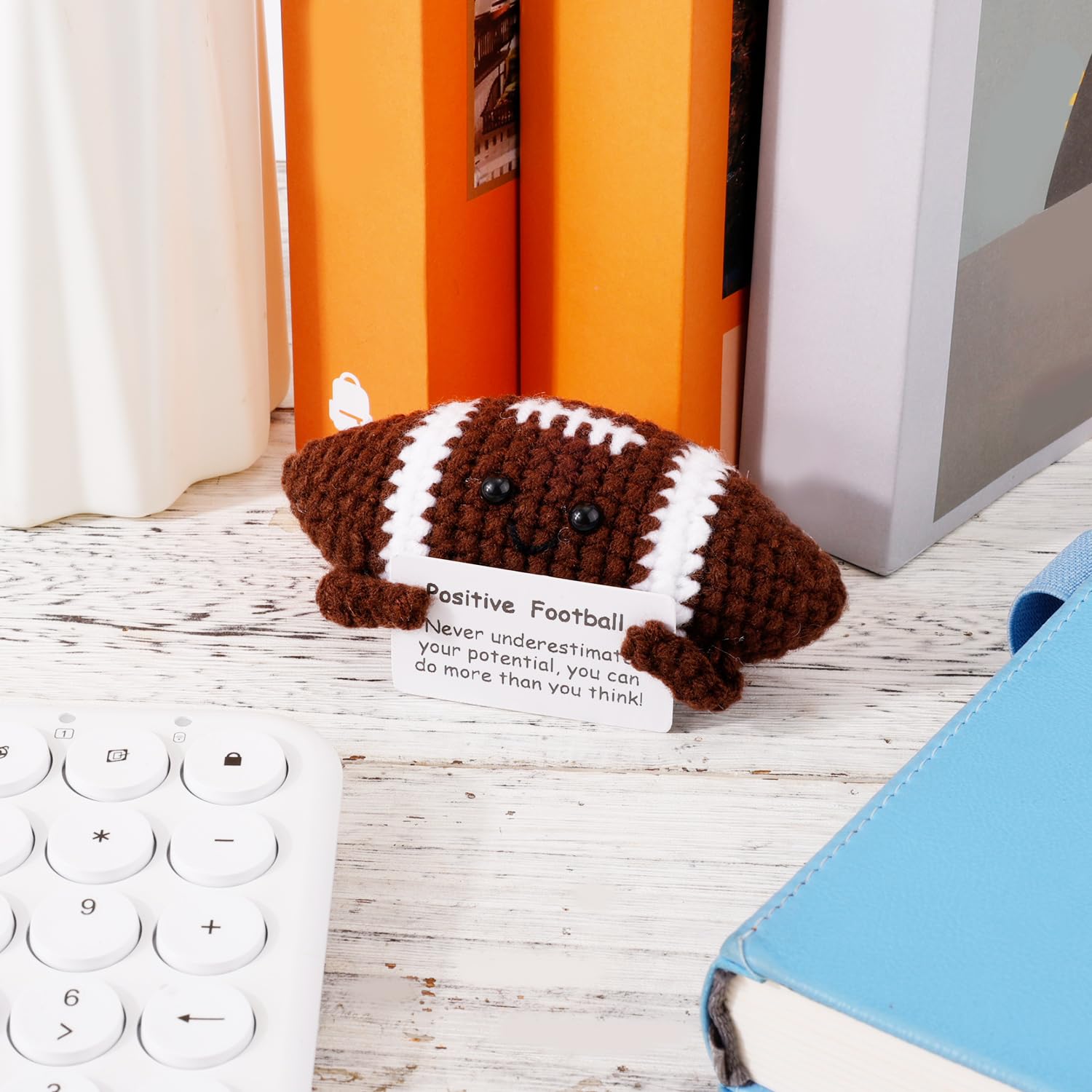 Marshmallow Mask Positive Football Crochet Doll - Mini Rugby Plush With ...
