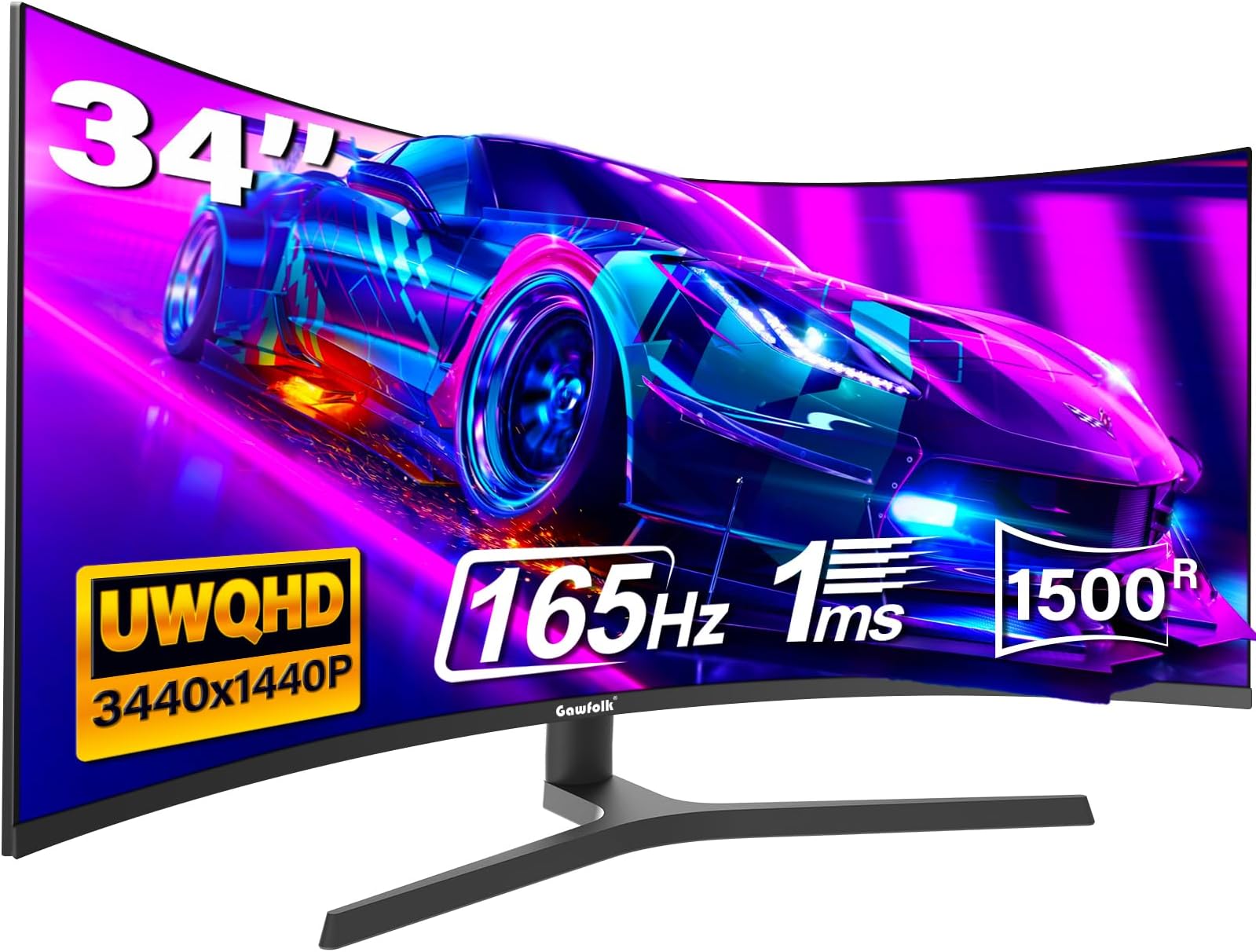 Gawfolk 34 Zoll Ultrawide Curved Gaming Monitor 120Hz, 1500R PC Bildschirm UWQHD 3440x1440 ...