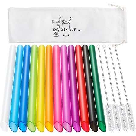 Amazon.com: [Angled Tips] 8 Pcs Reusable Boba Straws & Smoothie Straws ...