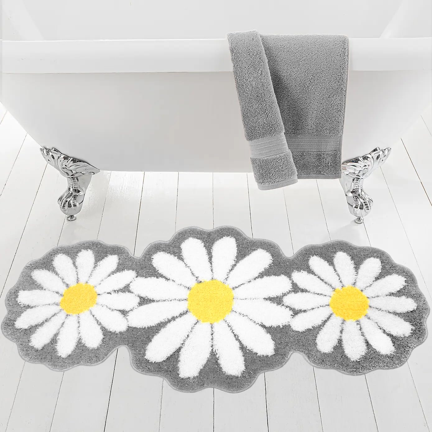 Amazon.com: Aesthetic Grey Bathroom Rugs Runner Daisy Bedroom Area ...