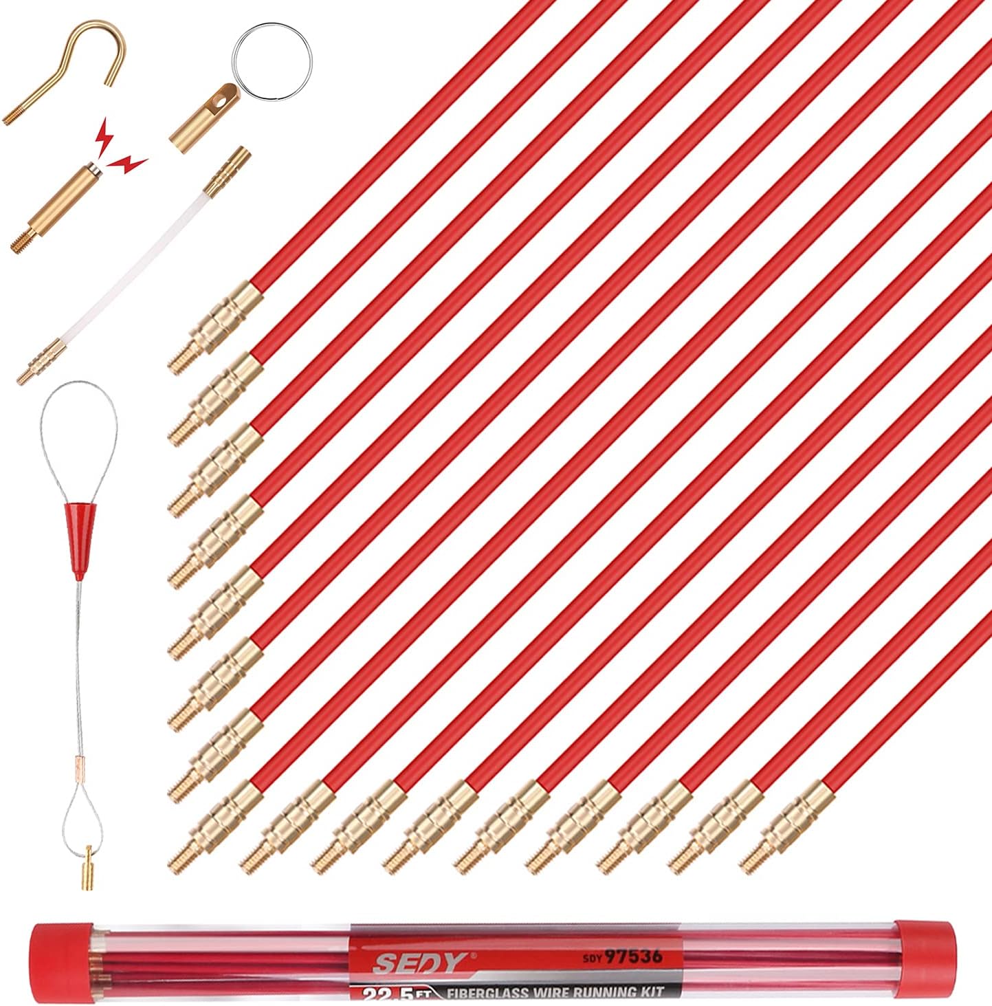 SEDY 17" x 16pc 22.5ft Fiberglass Running Electrical Wire Cable Pulling ...