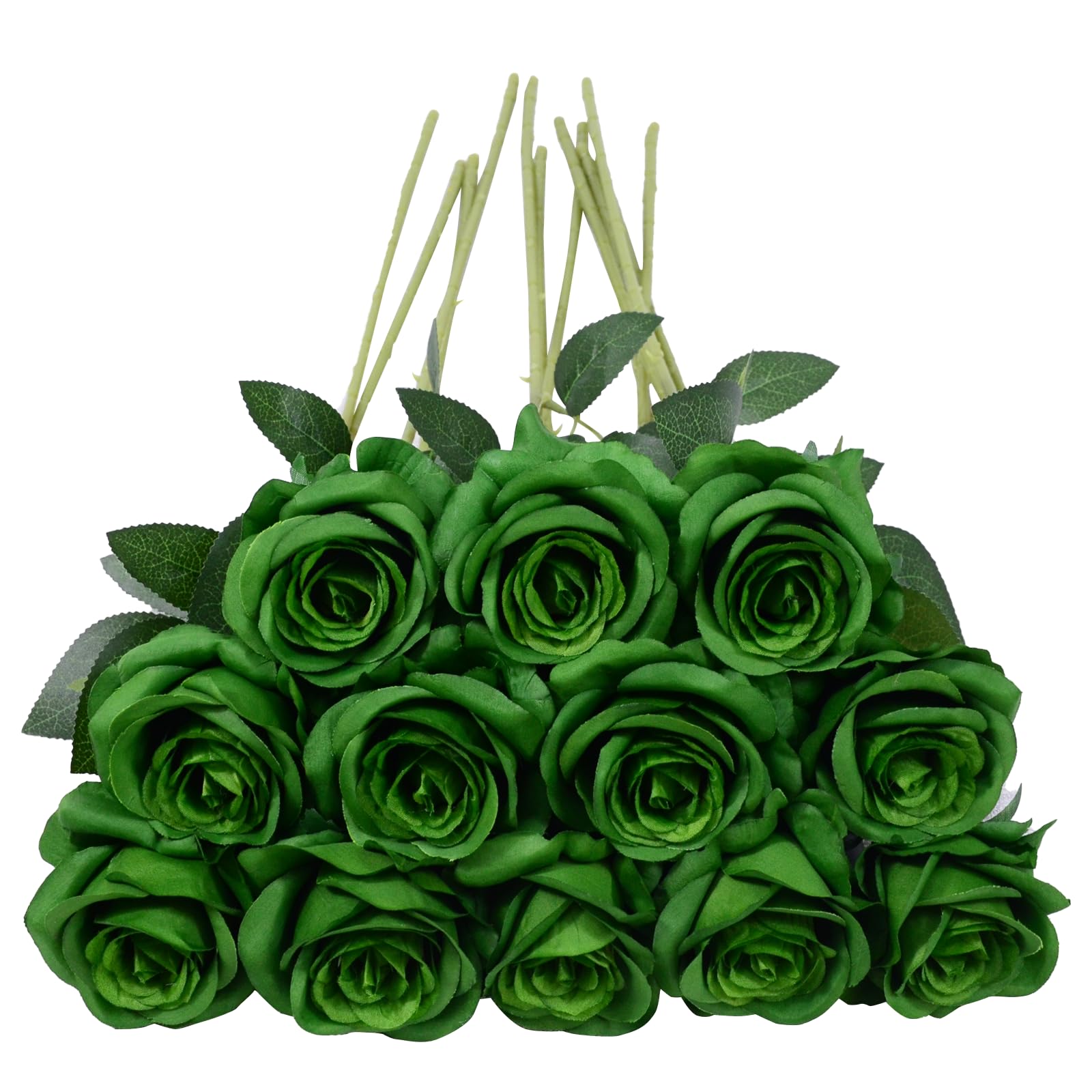 Amazon.com: DH EYB 12pcs Dark Green Rose Artificial Flowers,Fake Roses ...