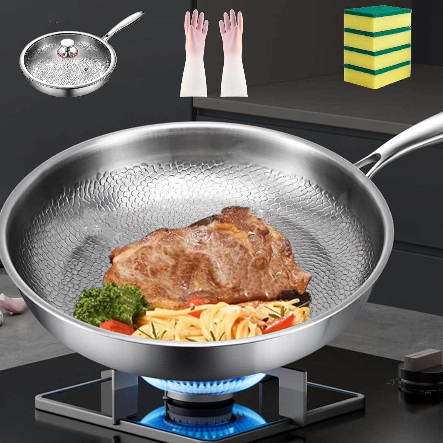 Amazon.com: Titanium Hammered Pan Pro, Hammered Pan Pro Wok with Lid ...