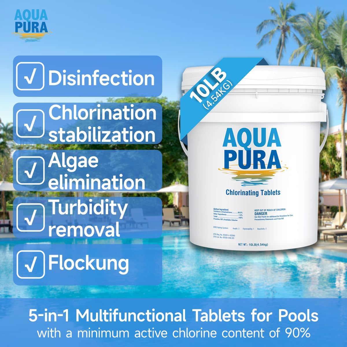 Aqua Pura Tabletas de cloro para piscina, suministros de piscina de 3 ...