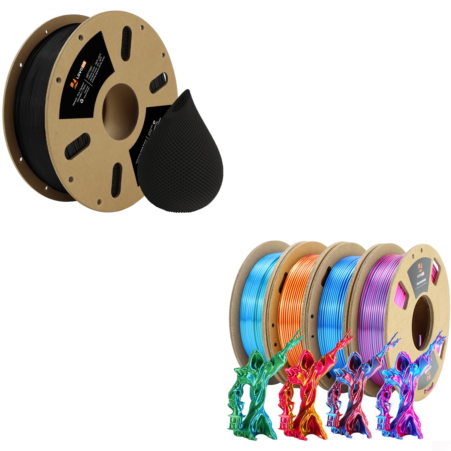 Amazon.com: 2 Pack PLA Printer Filament 1.75mm, Dual Bundle with Black ...