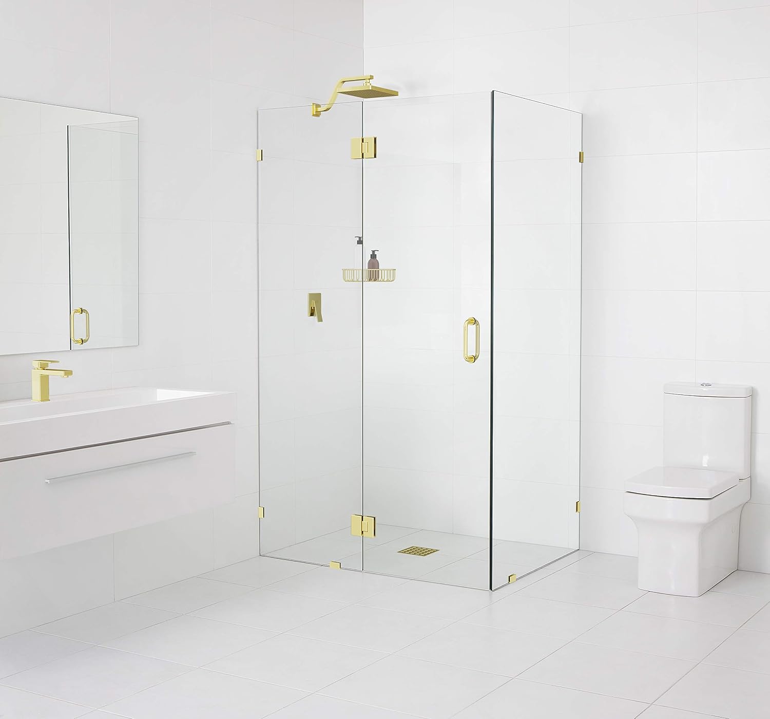 Glass Warehouse GW-90-GH-47-36-PB Frameless 90 Degree Shower Enclosure ...