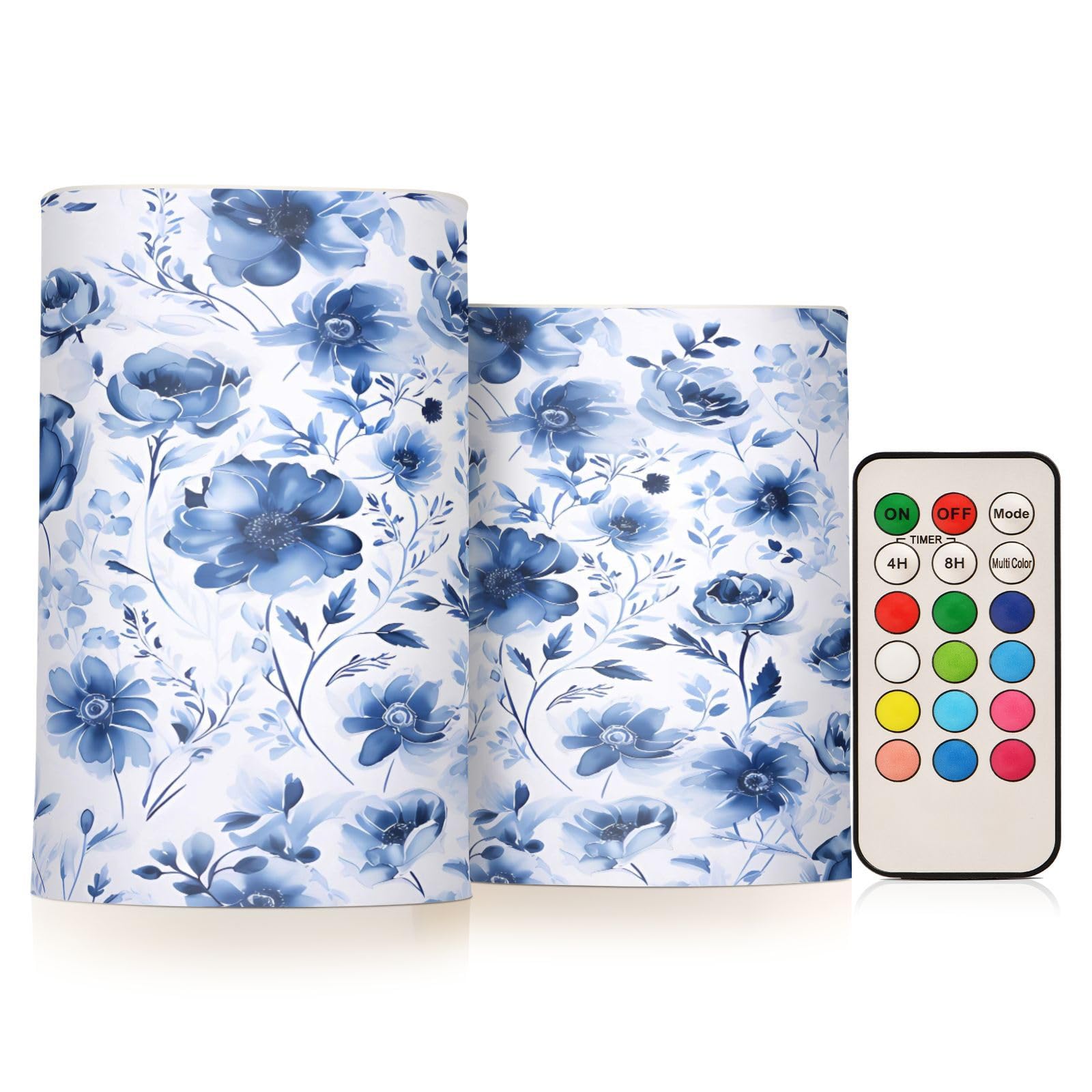 Amazon.com: ALAZA Navy Blue Floral Flickering Flameless Candles Battery ...