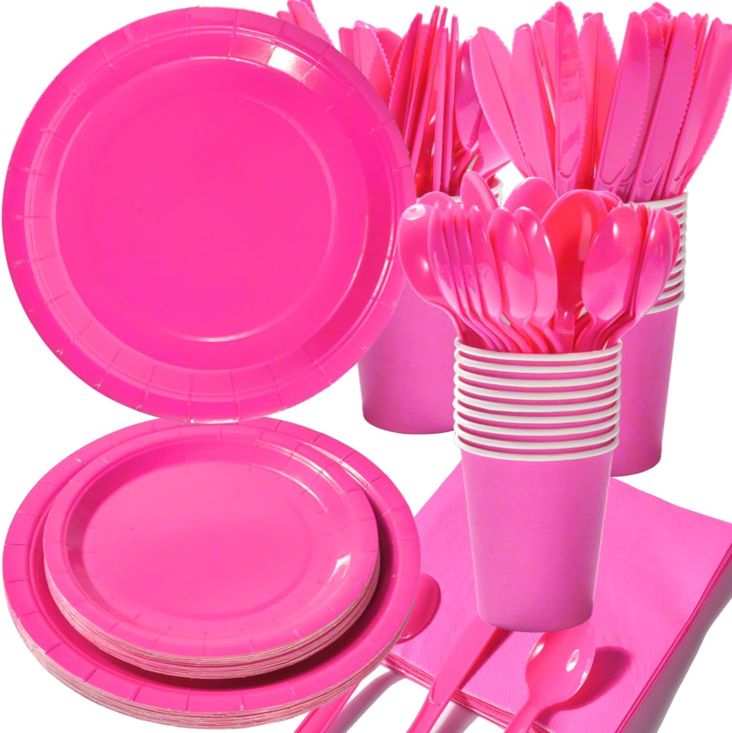 Amazon.com: Party Supplies - Hot Pink Paper Plates, Napkins & Cups ...