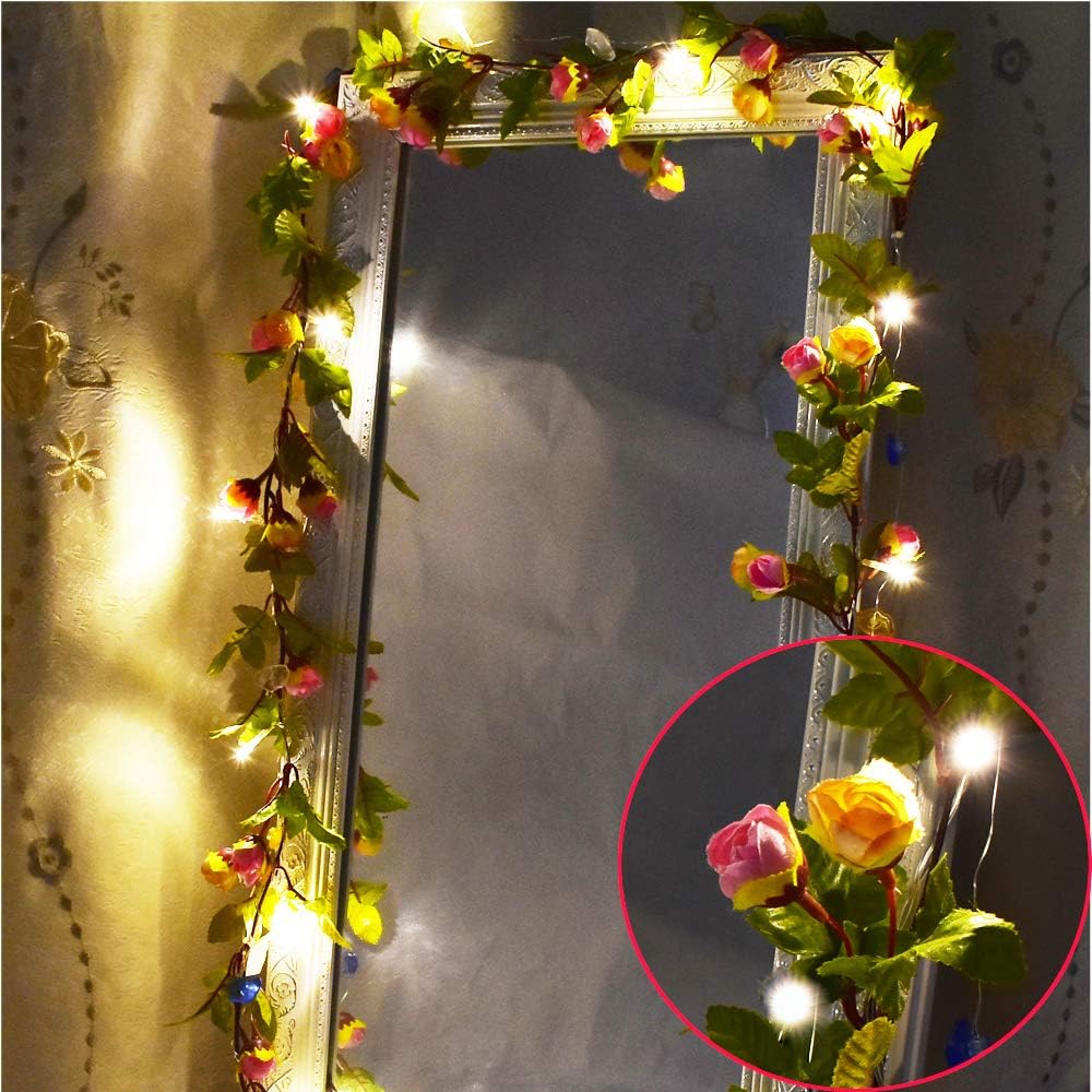 Amazon.com: Fielegen 20 LED Rose Flower String Lights Battery Powered 7 ...