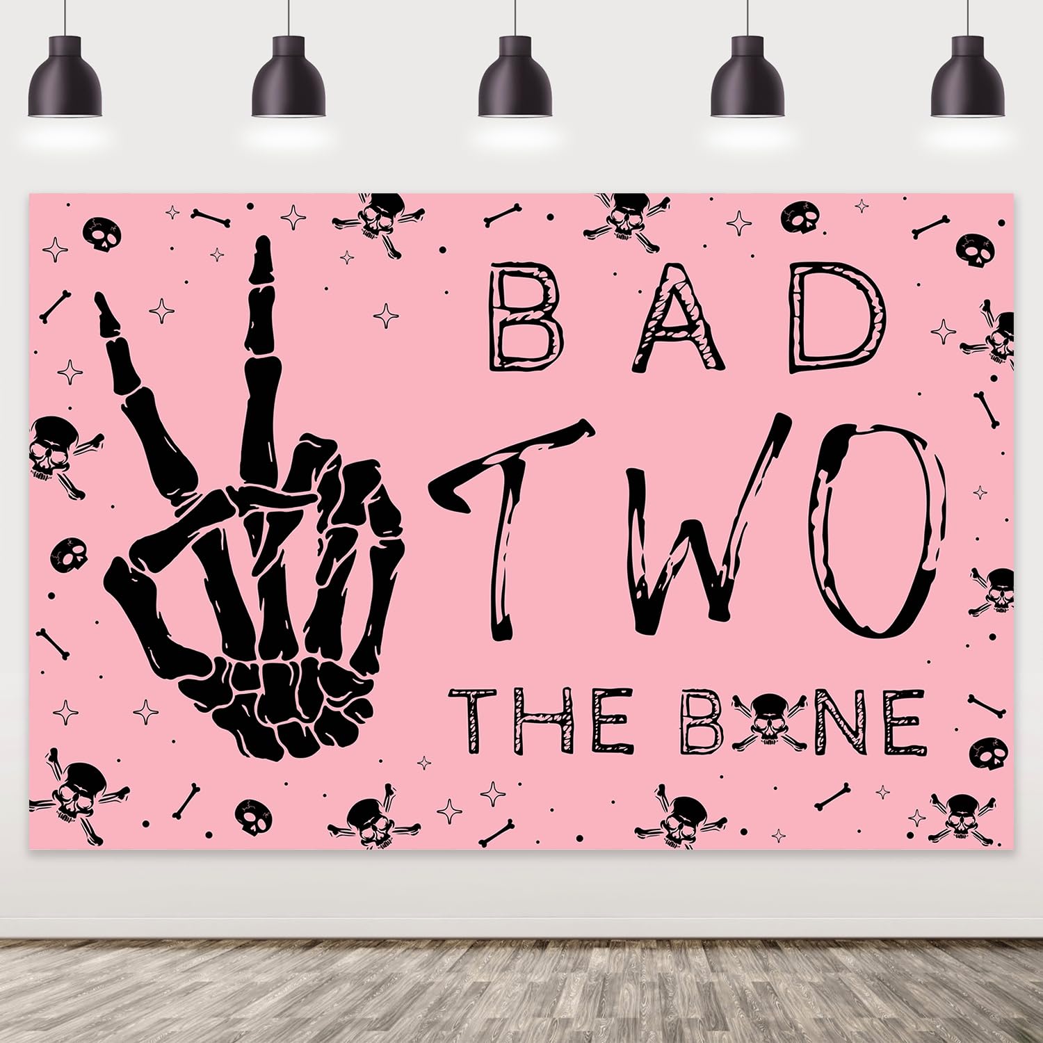 Amazon.com : Bad Two the Bone Backdrop Banner Pink and Black Skeleton ...