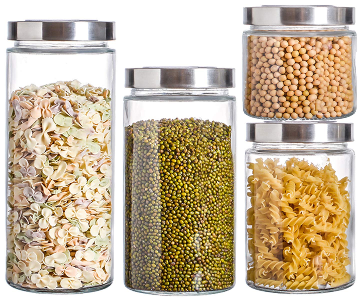 Lawei 4 Pack Glass Kitchen Canisters with Stainless Steel Lids, Food ...