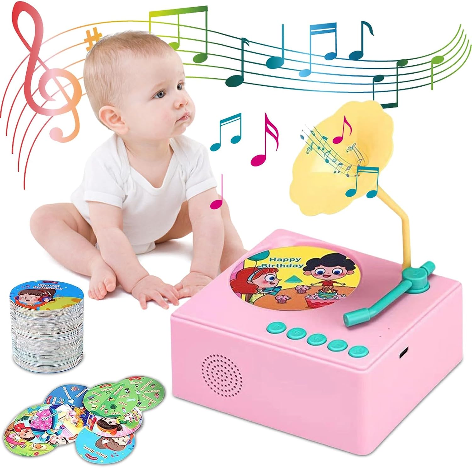Amazon.com: Gramófono para niños con 96 tarjetas, reproductor de música ...