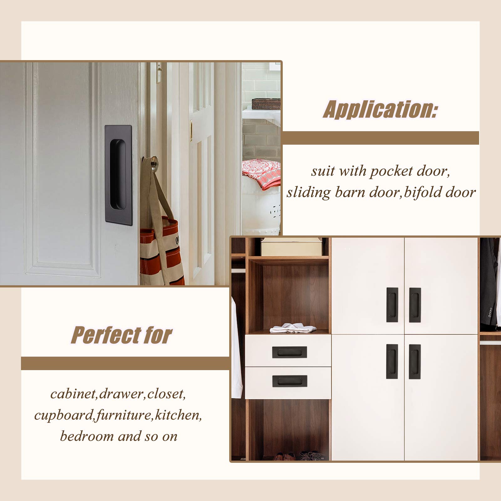 (2 Pack)Probrico Black Sliding Door Pulls Rectangular Flush Finger ...