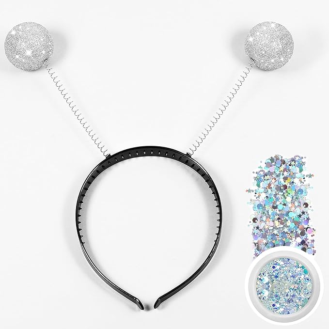 Amazon.com: Alien Headband with Body Glitter, Silver Martian Antenna ...