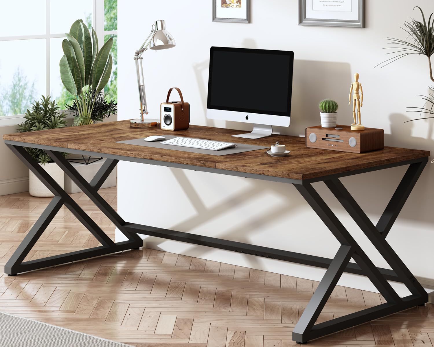 Amazon.com: HSH Rustic 70.8" Computer Desk, Extra Large Industrial Home ...