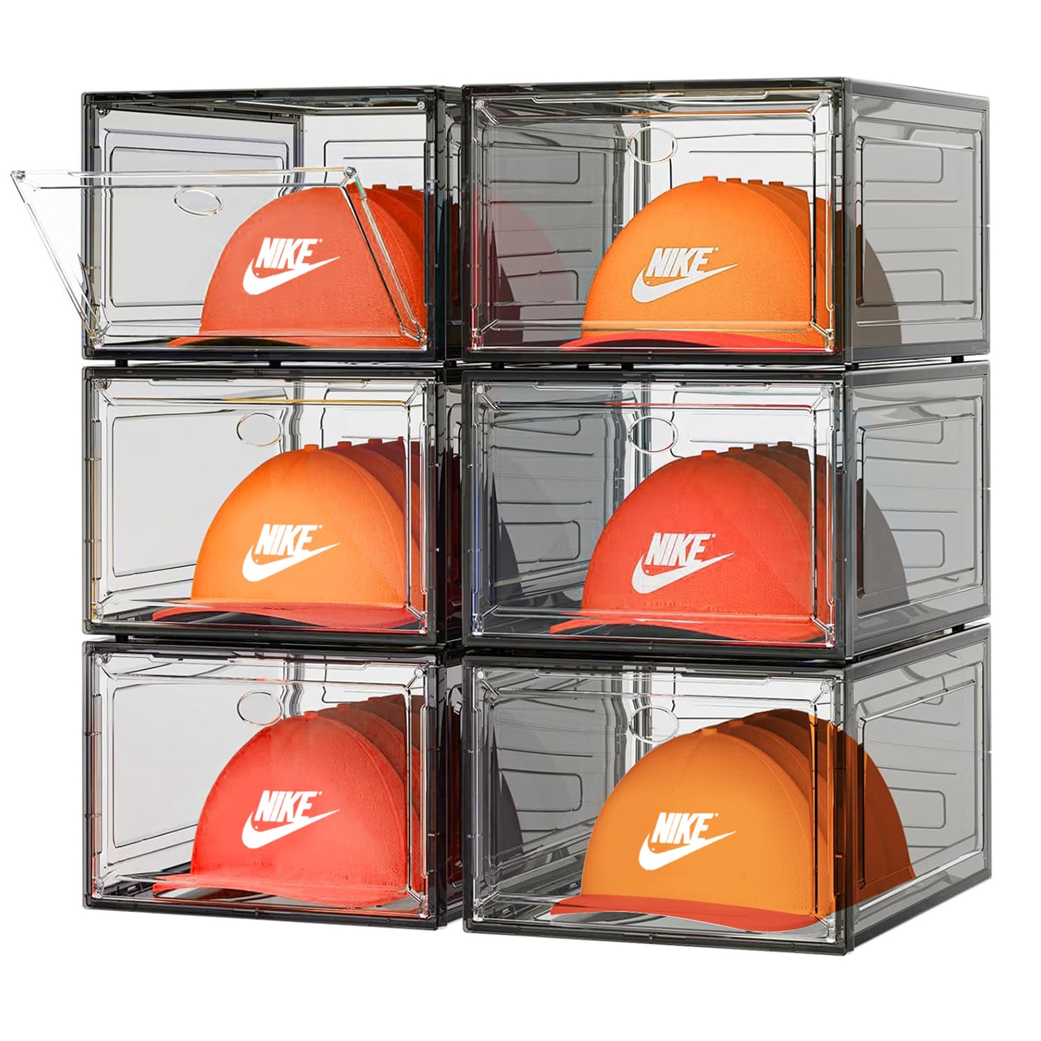 Amazon.com - SCAVATA 6 Pack Hat Organizer Box, Stackable Clear Baseball ...