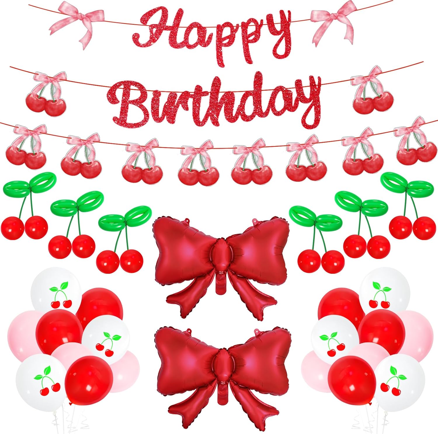 Amazon.com: Cherry Birthday Decorations Cherry Theme Happy Birthday ...
