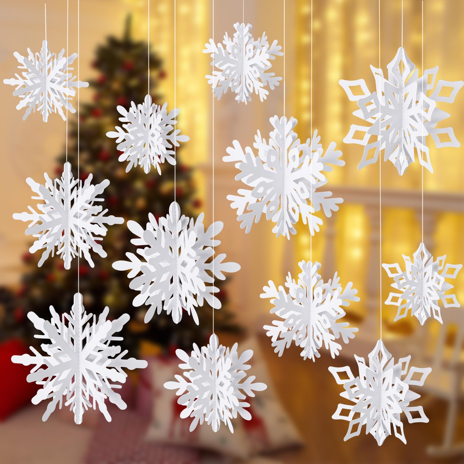 Amazon.com: 36 Pcs Christmas Hanging Snowflakes Decorations 3D White ...