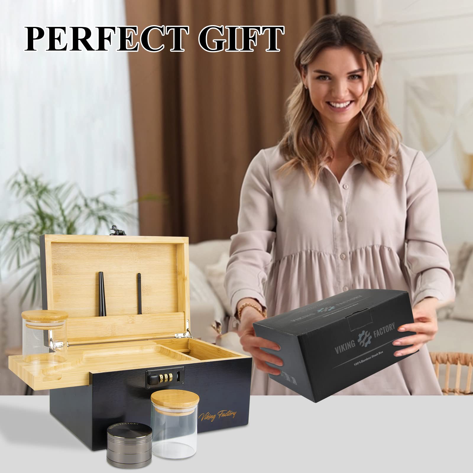 Viking Factory Large Bamboo Box Tray Set with Combination Lock ...