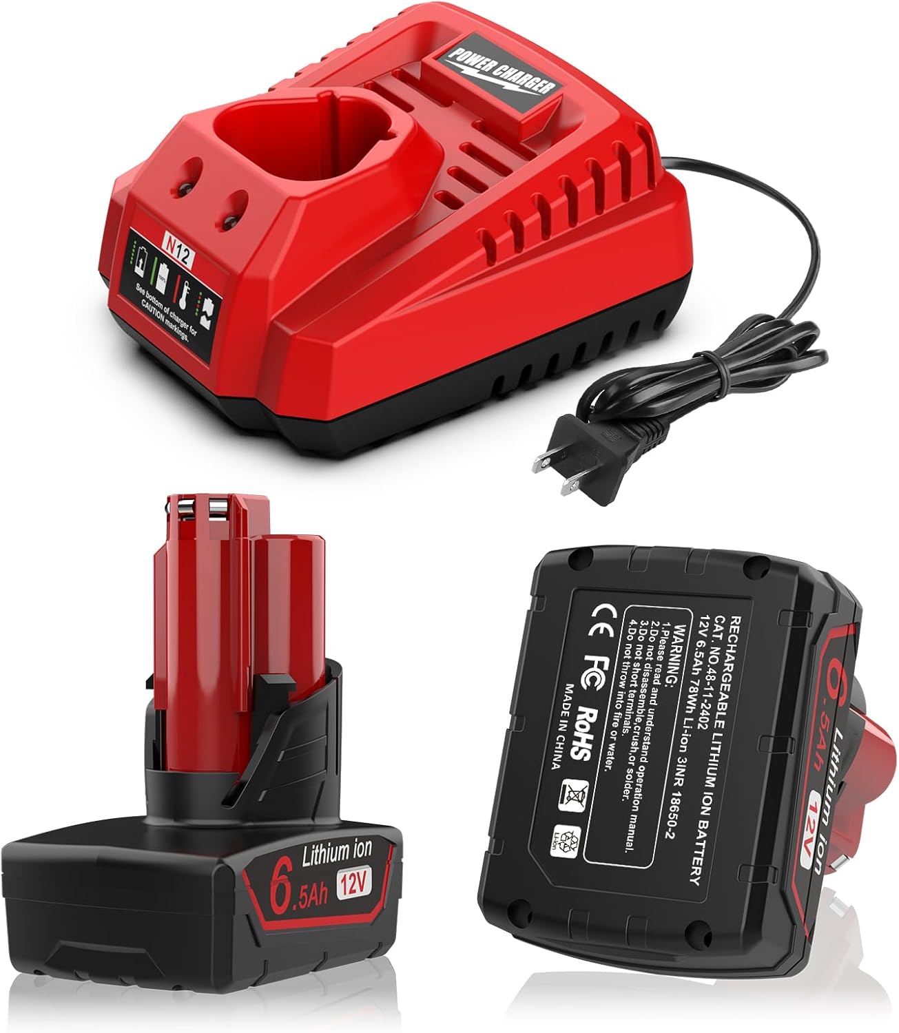 Amazon.com: Powilling 2 Pack 12V 6.5Ah Replacement for Milwaukee M12 ...