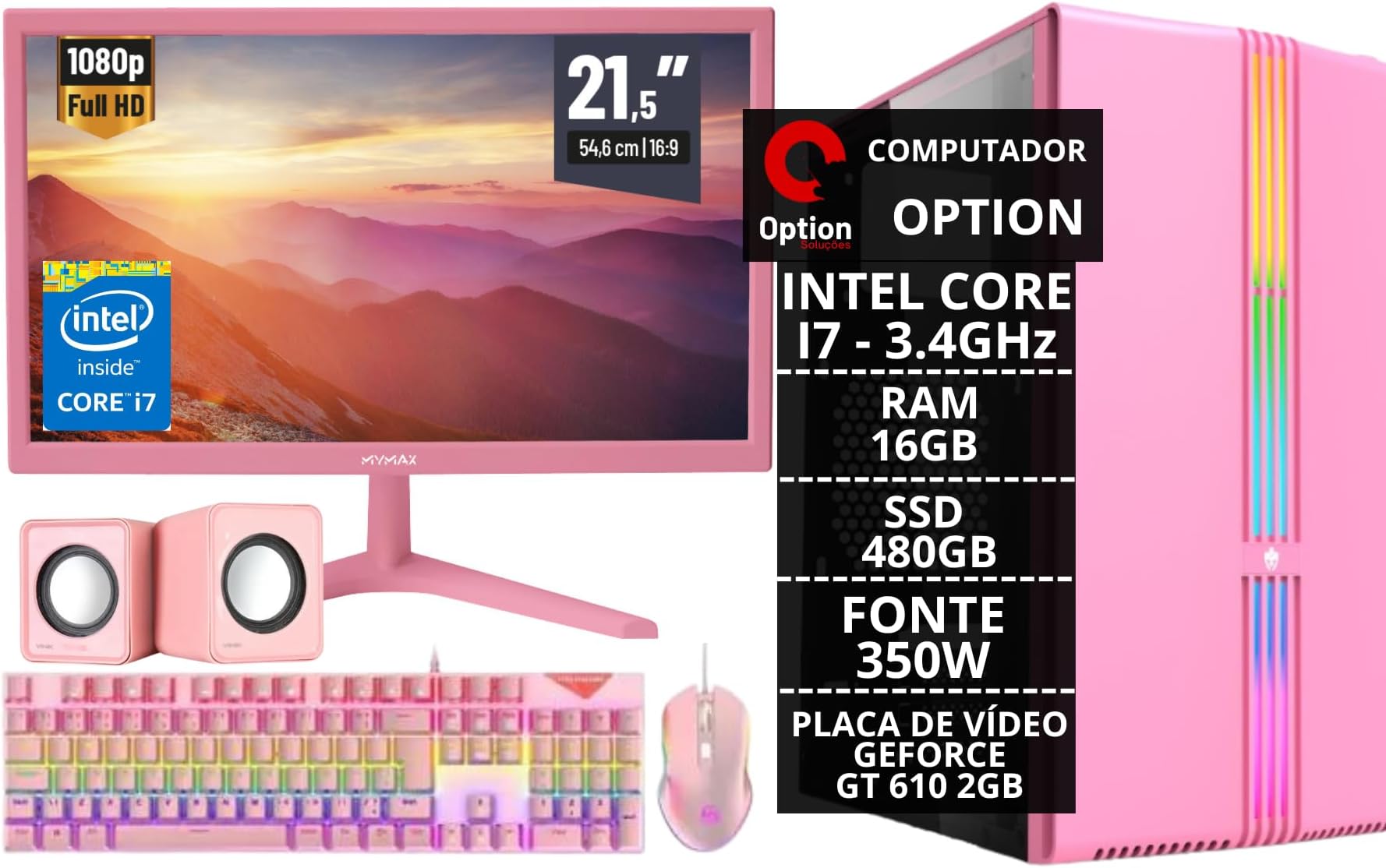 PC Gamer Rosa Completo Intel Core I7 3.4GHz 16GB DDR3 SSD 480GB Monitor ...