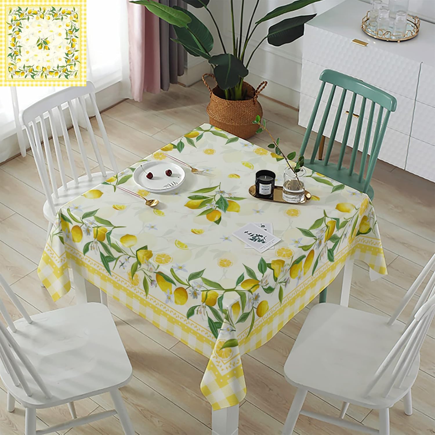 Amazon.com: Summer Lemon Tablecloth Square/Round Yellow Buffalo Plaid ...