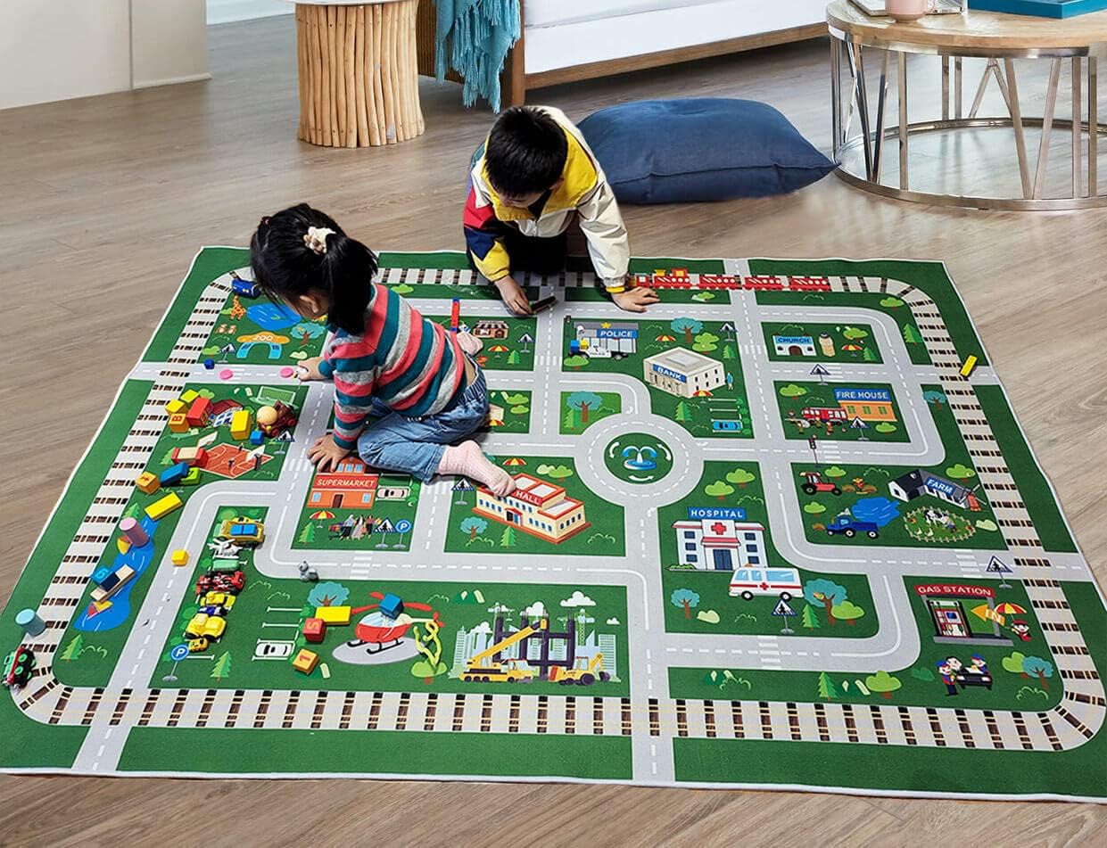 Amazon.com: LTKOUGFAM kids Playmat Car Rug, Kids Play Rugs Town City ...