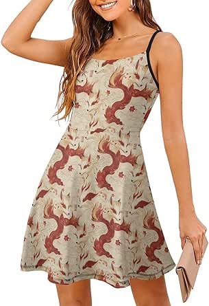 Elegant Red Fox Print Summer Midi Dresses for Women 2025, Casual ...