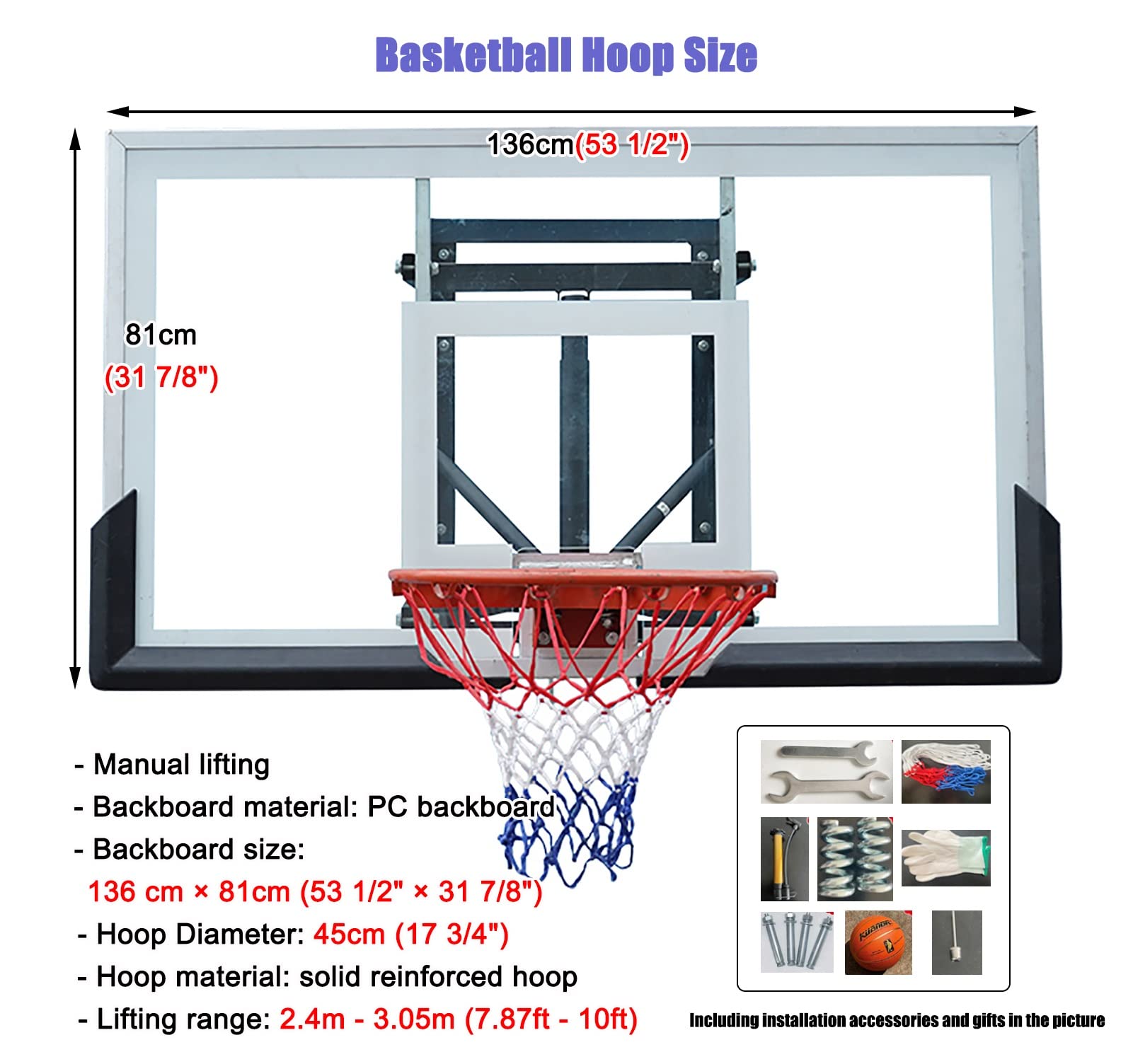 Basketball Hoop Backboard Dimensions COSTWAY 4.9 10 FT Adjustable