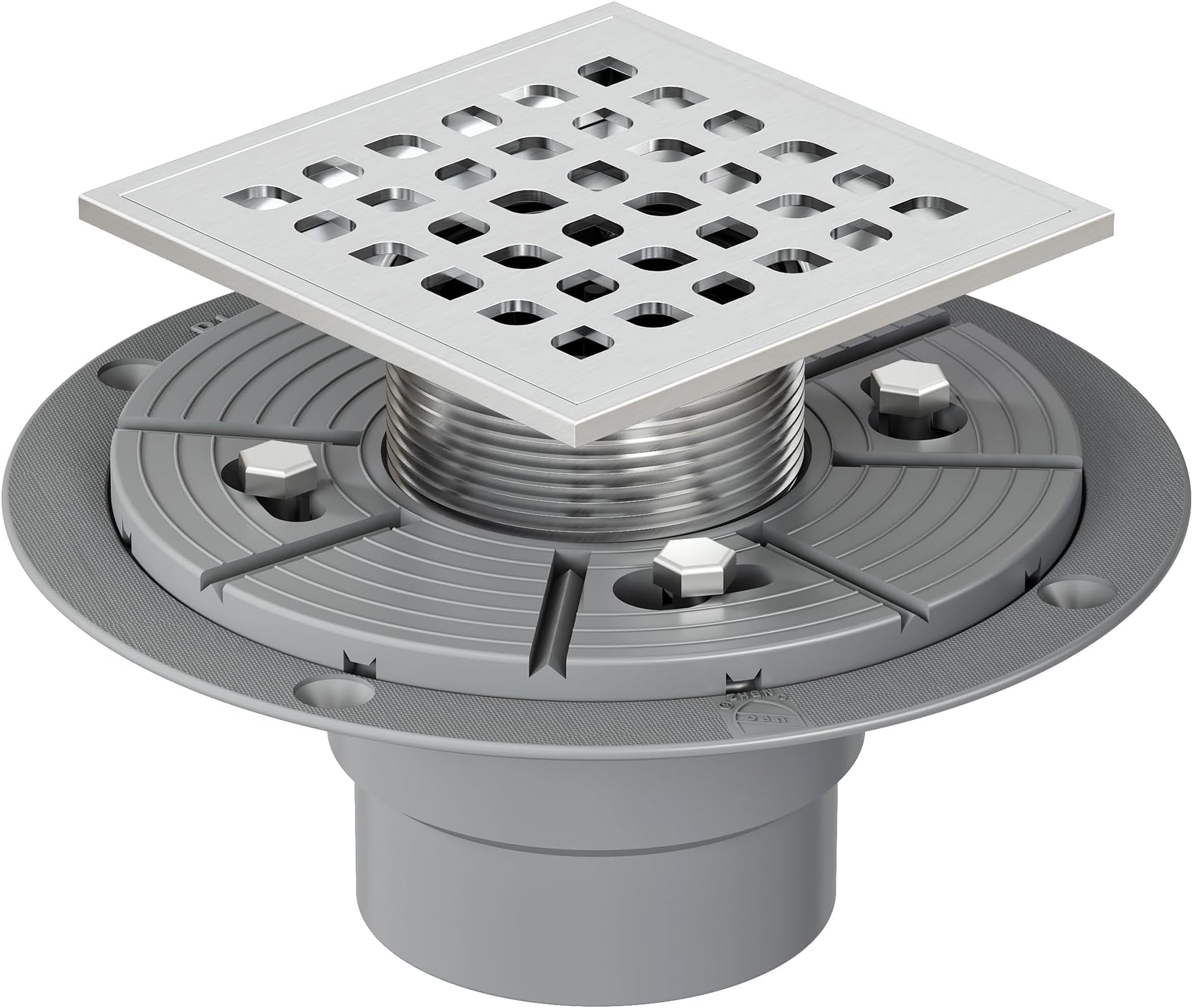 HYDRO MASTER 4'' Brass Square Shower Drain with 2" No Hub Black ABS ...