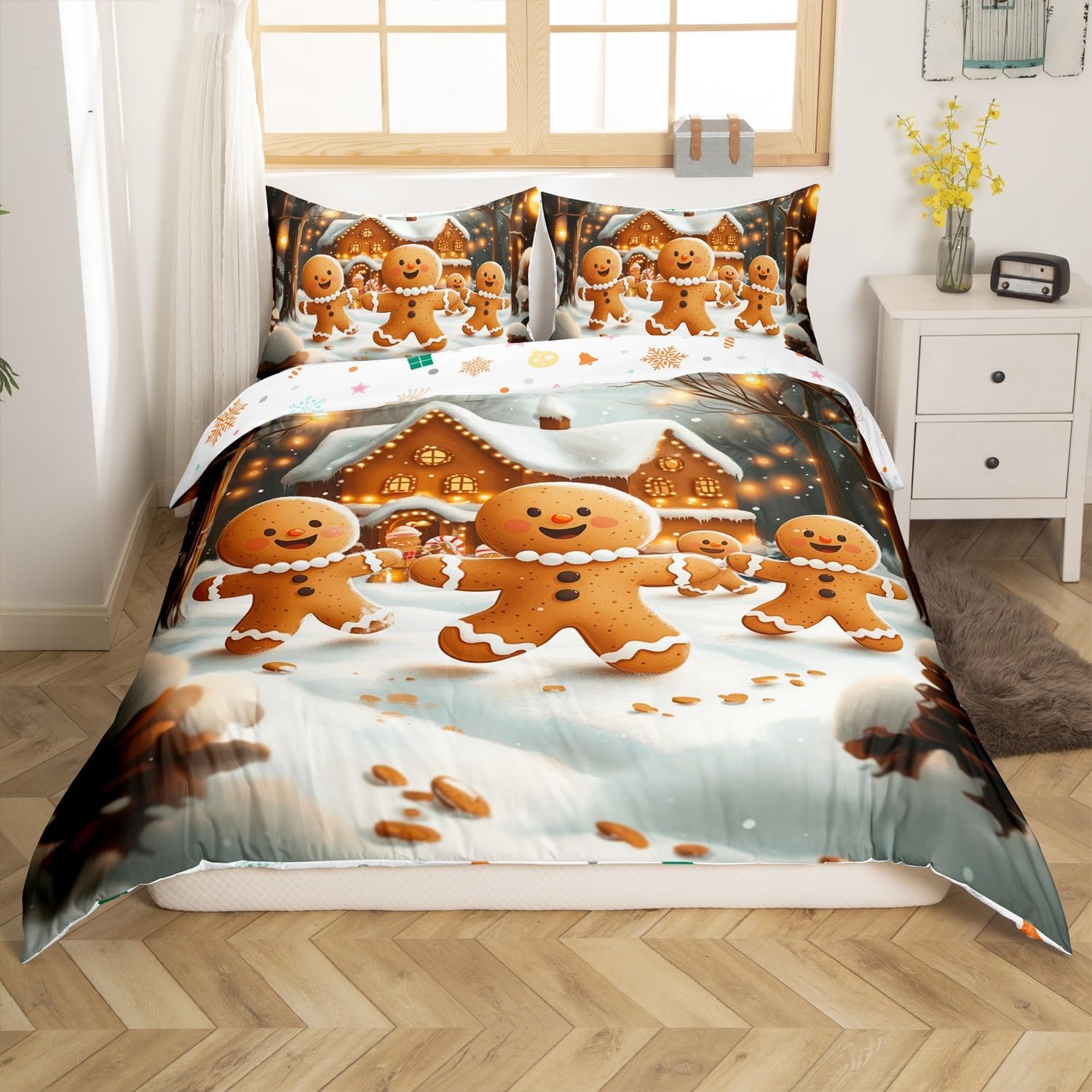 Amazon.com: Feelyou Christmas Duvet Cover - Cute Gingerbread Man ...