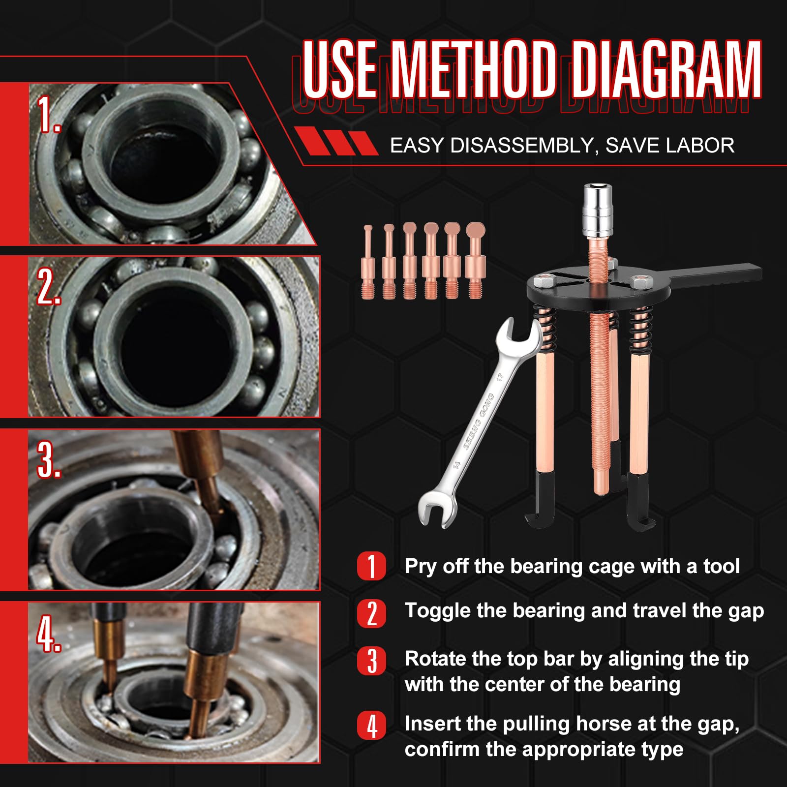 Wheel Bearing Removal Tool Internal Bearing Puller Kit 36-in-1 Bearing ...